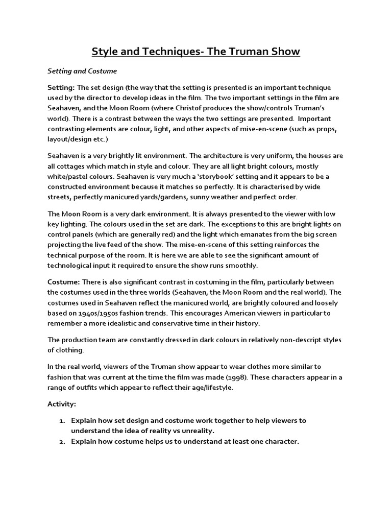 Film Analysis: The Truman Show | PDF | Fashion | Reality