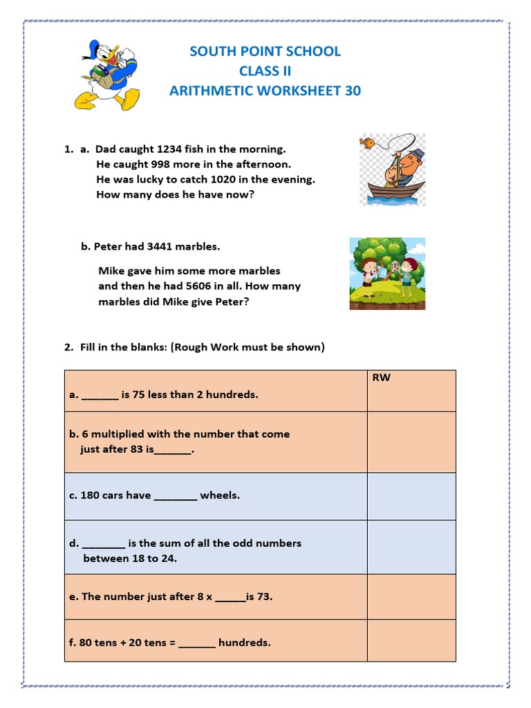 Class 2 Arithmetic Worksheet 30 | PDF