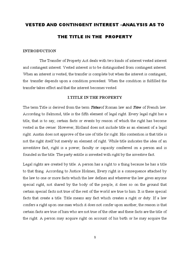 Vested vs. Contingent Property Interests | PDF | Title (Property ...