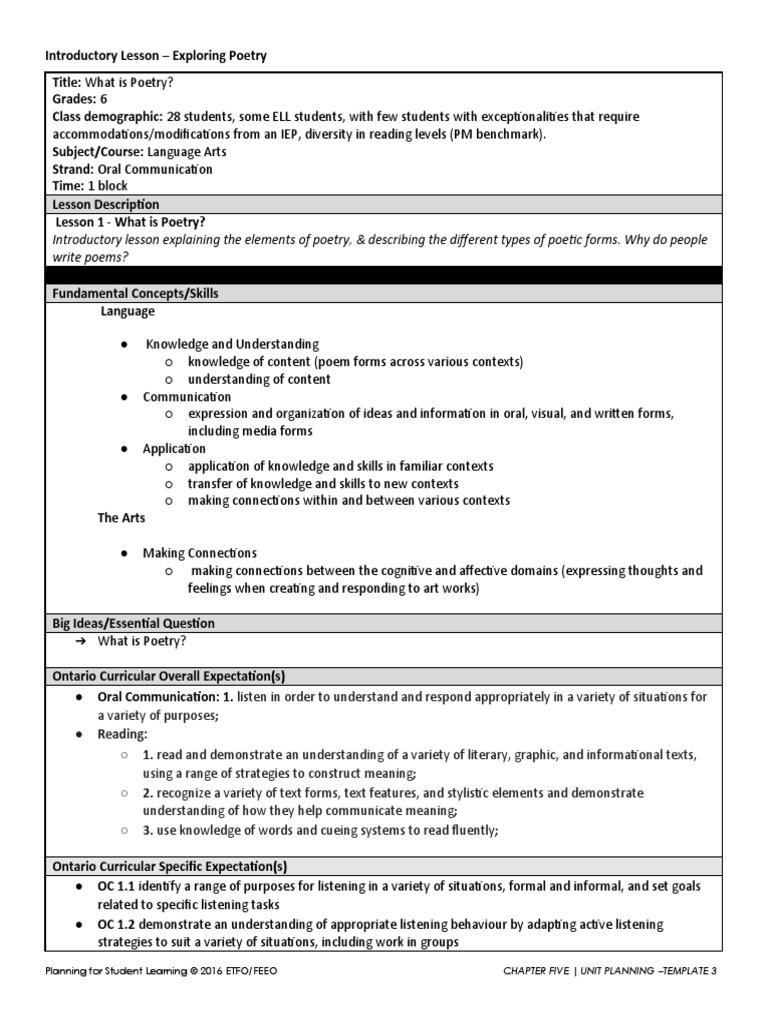 Readinglessonplan Poetry | PDF | Reading Comprehension | Poetry