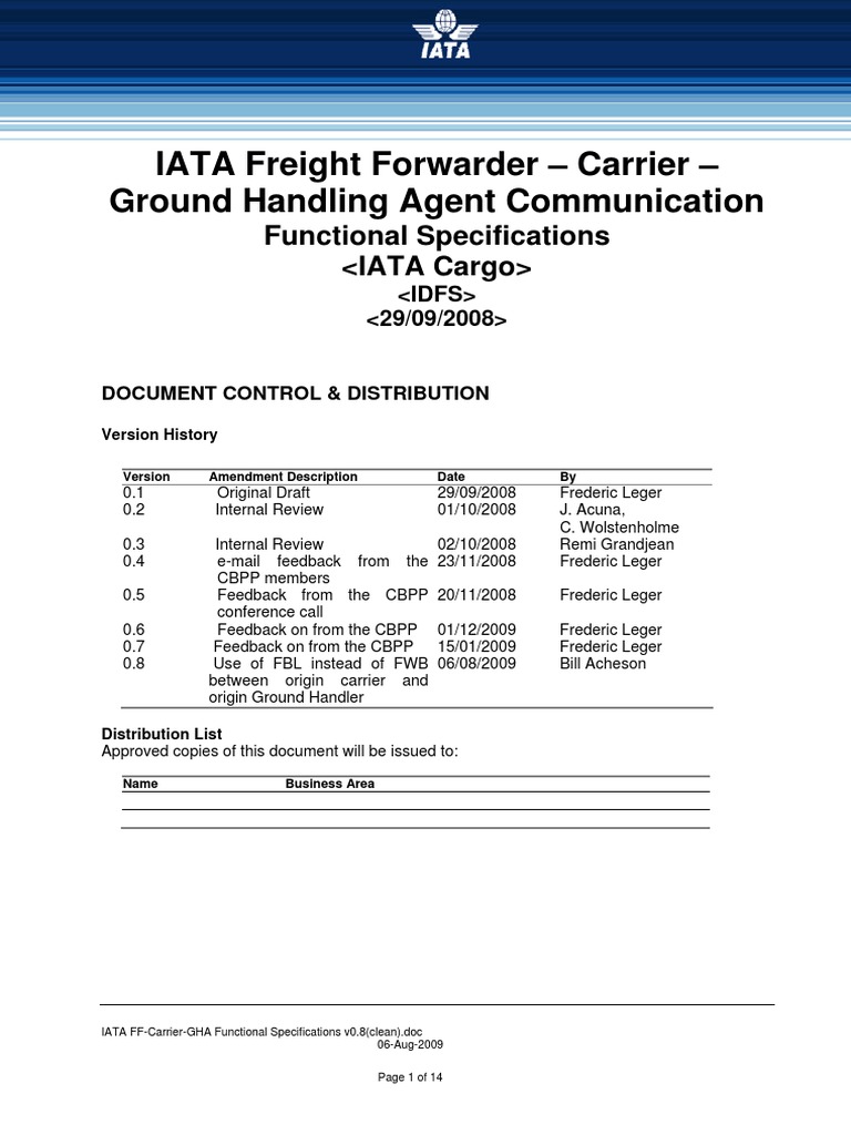 IATA FF Carrier Gha Functional Specifications | PDF | Cargo | Freight ...