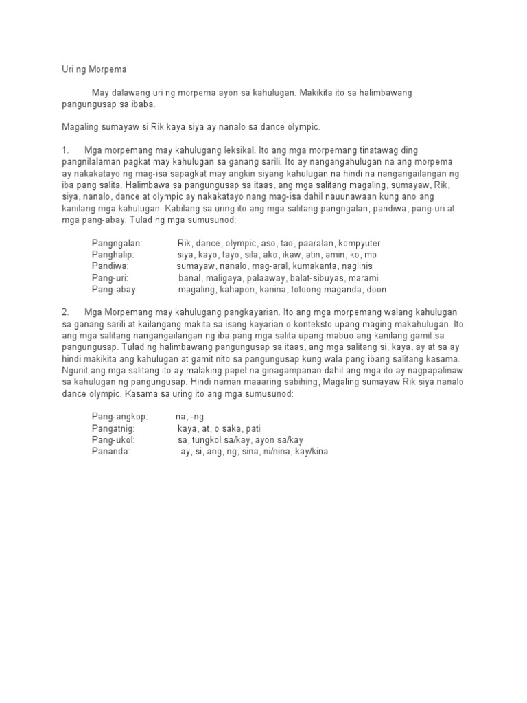 Uri NG Morpema | PDF