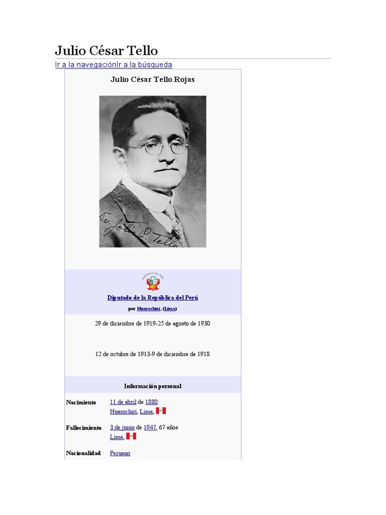 Julio César Tello | PDF | Perú | Antropología