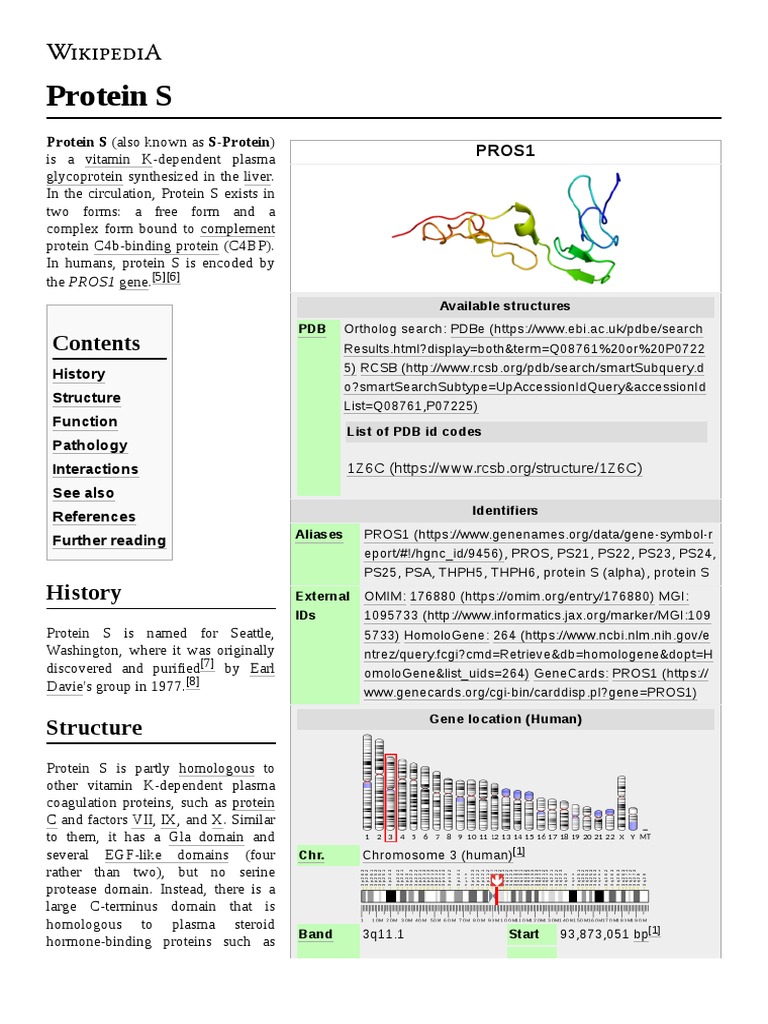 Protein S (Also Known As S-Protein) | Download Free PDF | Biochemistry ...