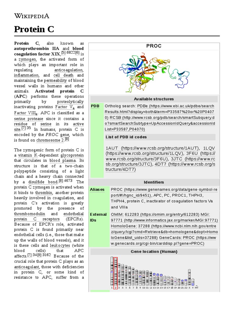 Protein C: Protein C, Autoprothrombin IIA and Blood Coagulation Factor ...