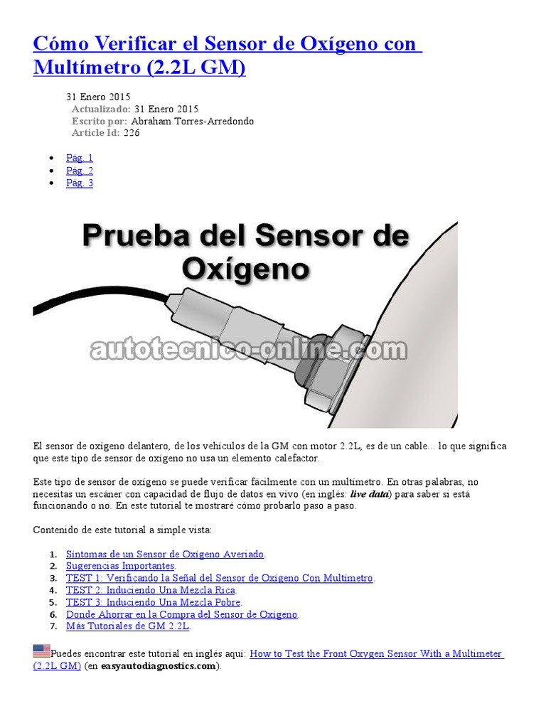 Verifica Sensor Oxígeno GM 2.2L Multímetro | PDF | Inyección de ...