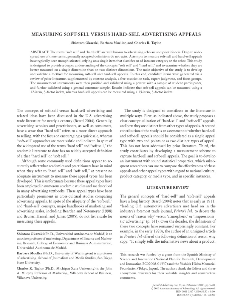 Measuring Soft-Sell Versus Hard-Sell Adv PDF | PDF | Attitude ...