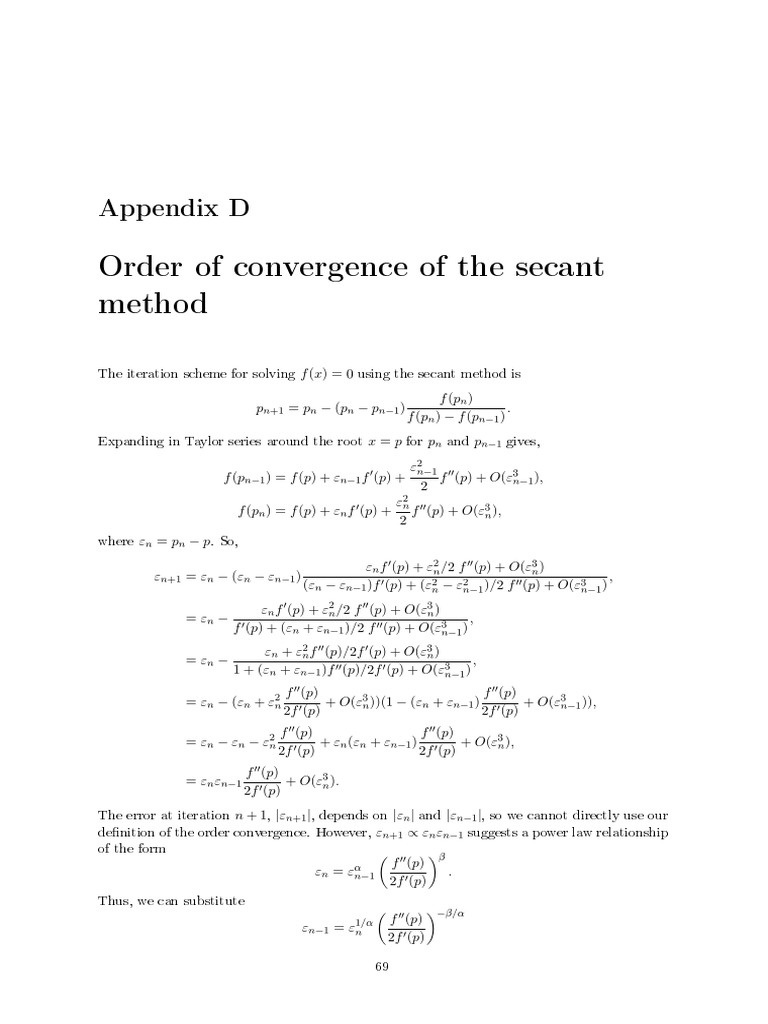 Order of Convergence of The Secant Method: Appendix D | PDF ...