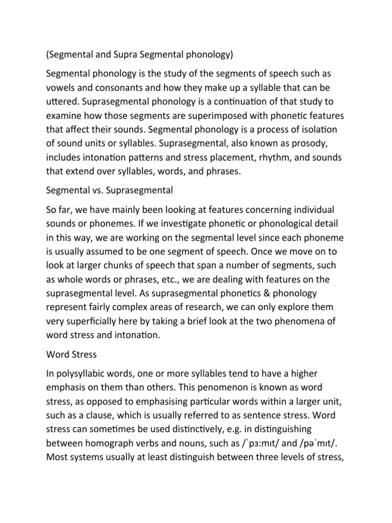 Segmental vs. Suprasegmental Phonology | PDF | Stress (Linguistics ...