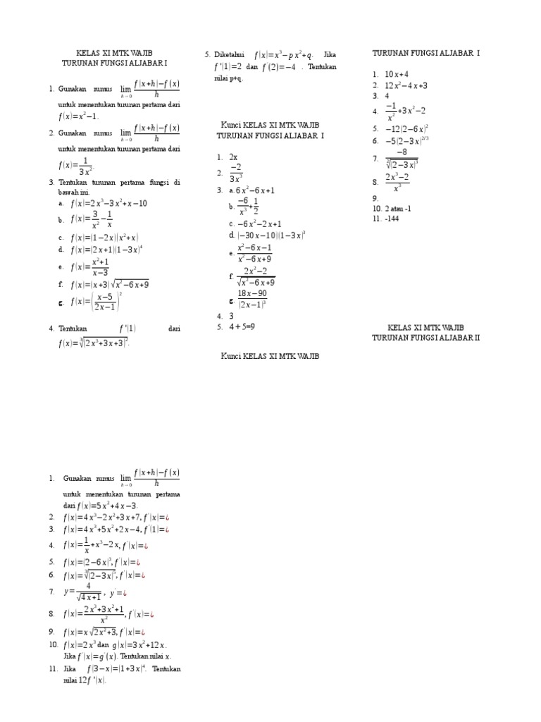 Turunan Fungsi Aljabar Kelas XI | PDF | Metode & Bahan Ajar