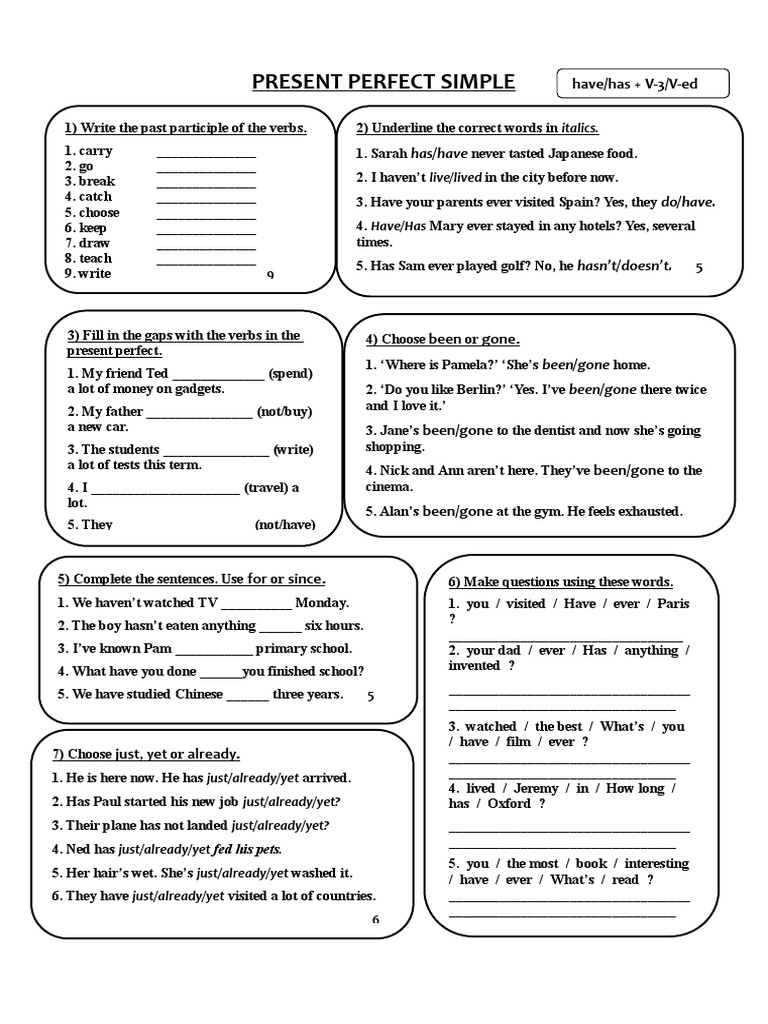 Present Perfect and Simple Past Exercises May 28th 2020 | PDF | Grammar ...