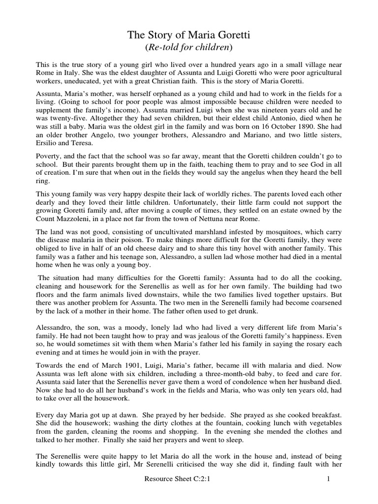 The Story of Maria Goretti | PDF