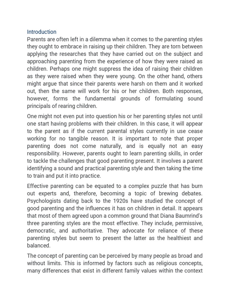 Argumentative Essay of Parenting Style | PDF | Parenting | Relationships