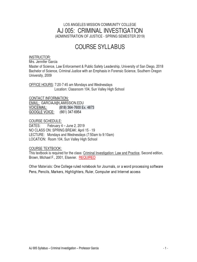 Course Syllabus CRIMINAL INVESTIGATION | PDF | Crime Scene | Apa Style