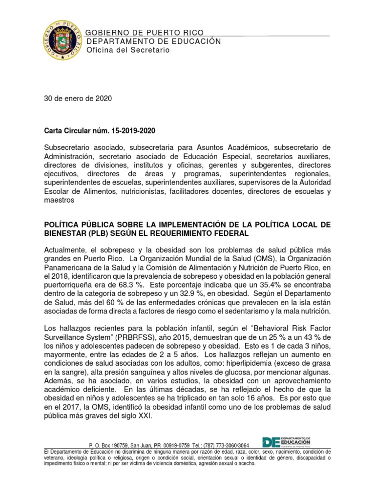 Carta Circular 15-2019-2020-Firmado PDF | PDF | Obesidad infantil ...