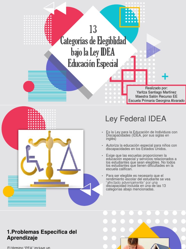 13 Categorias de Elegibilidad LEY IDEA PDF | PDF | Discapacidad ...