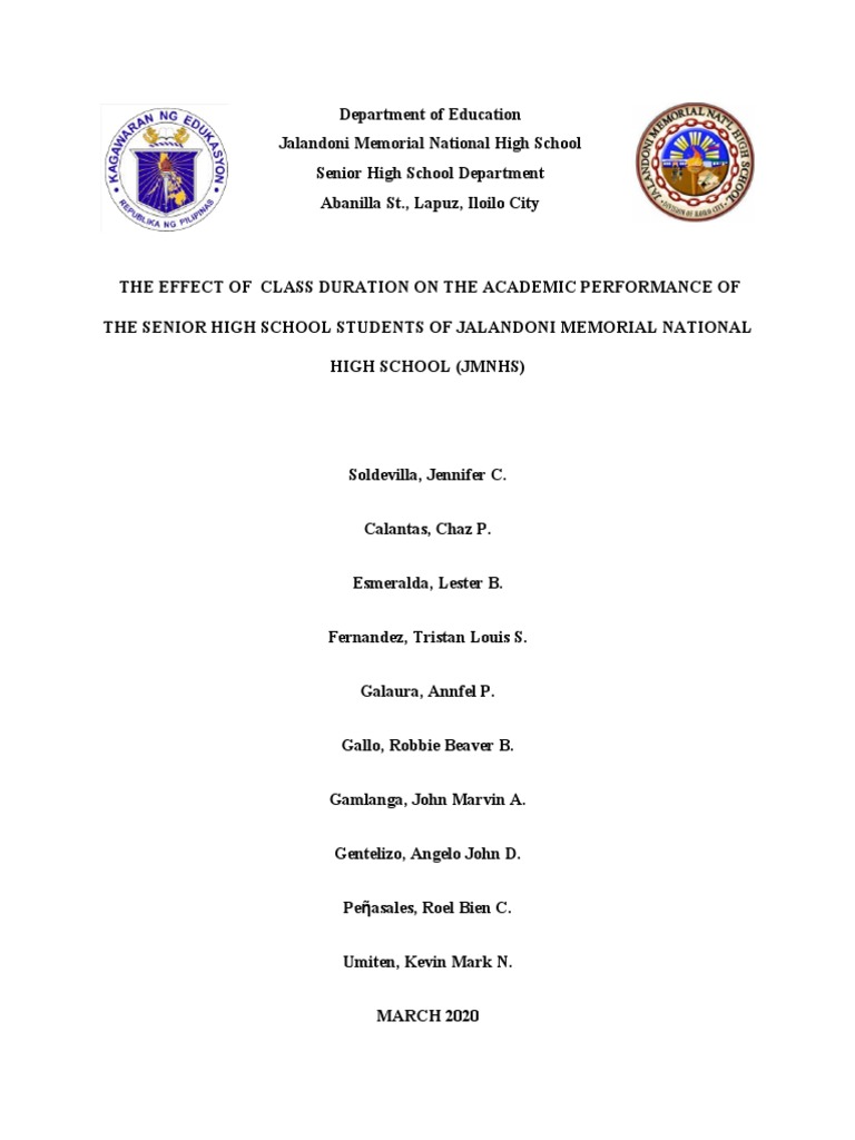 The Effect of Class Duration On The Academic Performance of The Senior ...