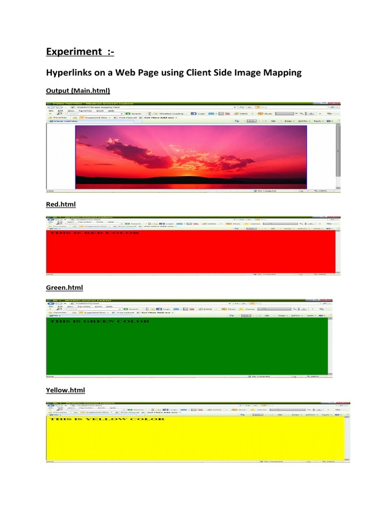 Experiment:-: Hyperlinks On A Web Page Using Client Side Image Mapping | PDF