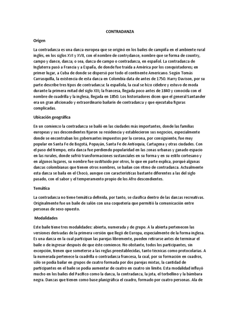 CONTRADANZA | PDF | Bailes | Colombia