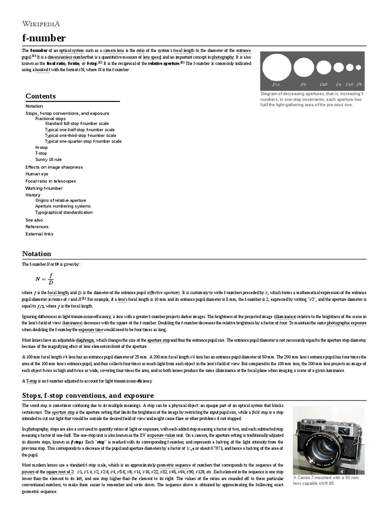 F Number PDF | PDF | Camera Lens | Aperture