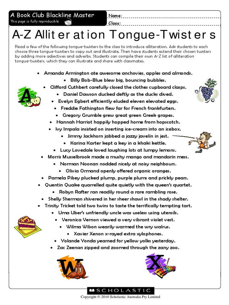 A Z Alliteration Tongue Twisters BLM PDF | PDF