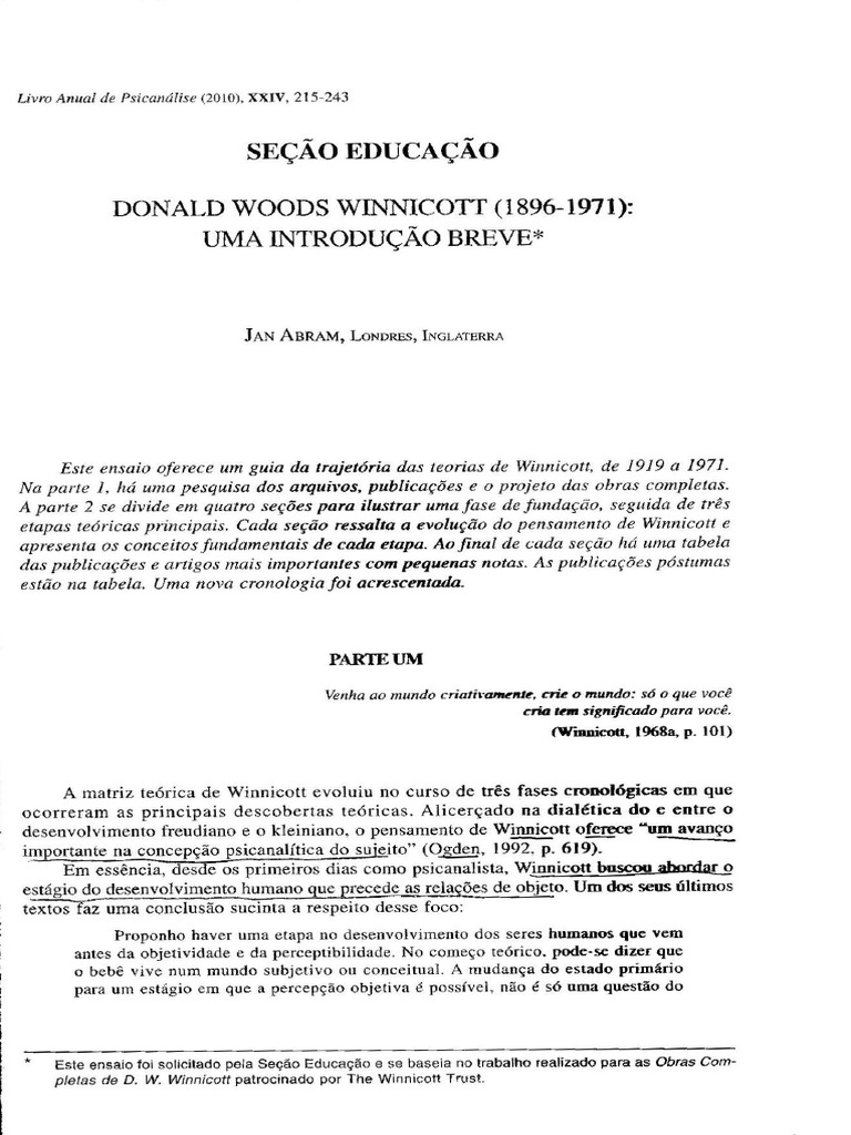 Jan Abram - Donal Woods Winnicott - Uma Introdução Breve | PDF