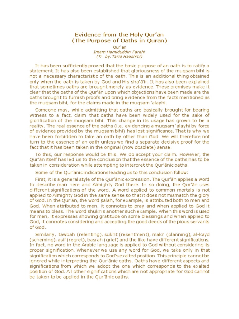 Evidence From The Holy Quran-Oaths in Quran | PDF | Quran | Islam