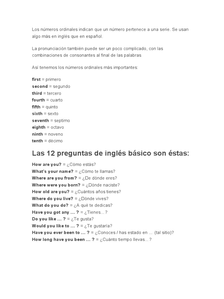 Preguntas Basicas de Ingles | PDF