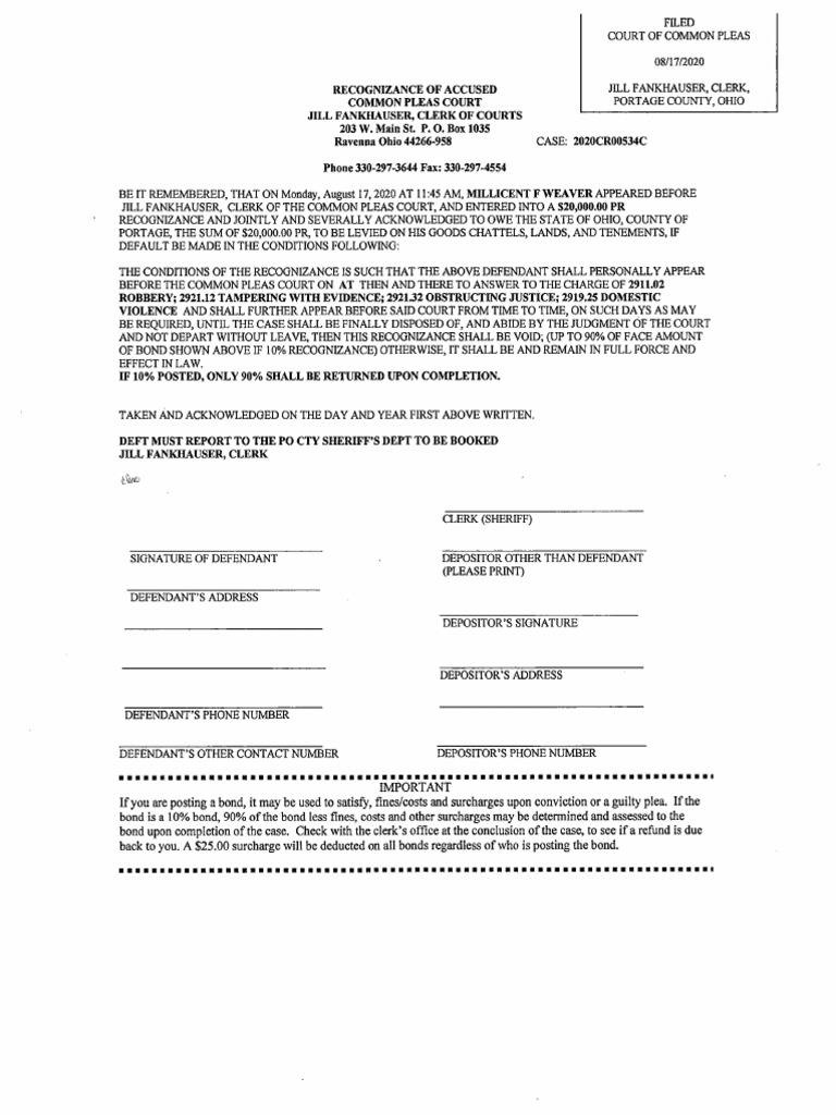 Millie Weaver Personal Recognizance | PDF