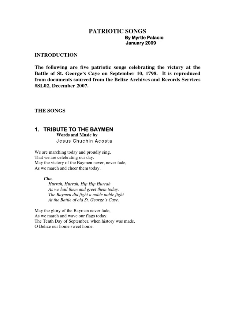 Belize Patriotic Songs Collection | PDF | Travel | Poetry