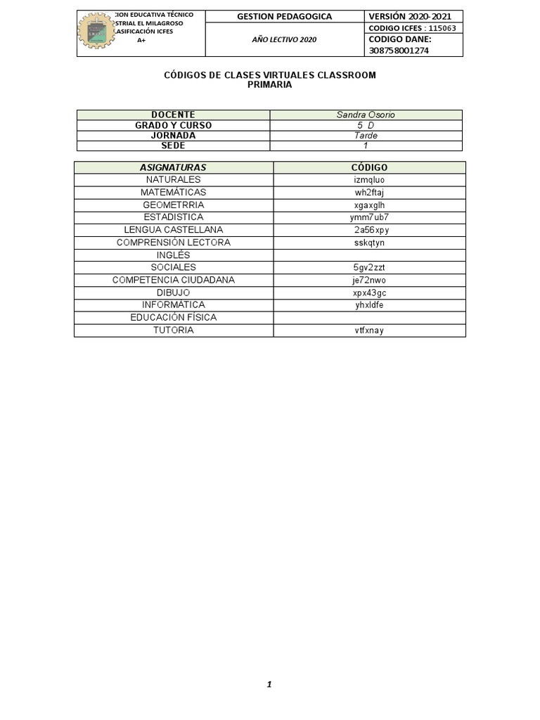 Códigos de Clases Virtuales 5D | PDF