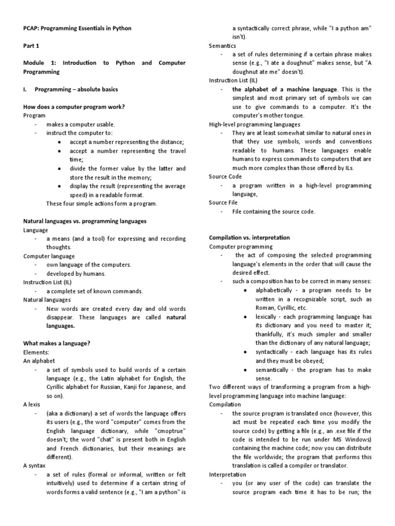 Python Essentials | PDF | Python (Programming Language) | Compiler