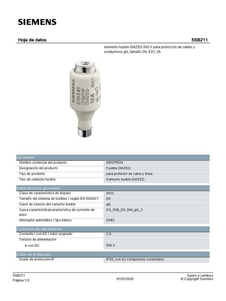 5SB211 Datasheet Es PDF | PDF | Fusible (Eléctrico) | Electricidad