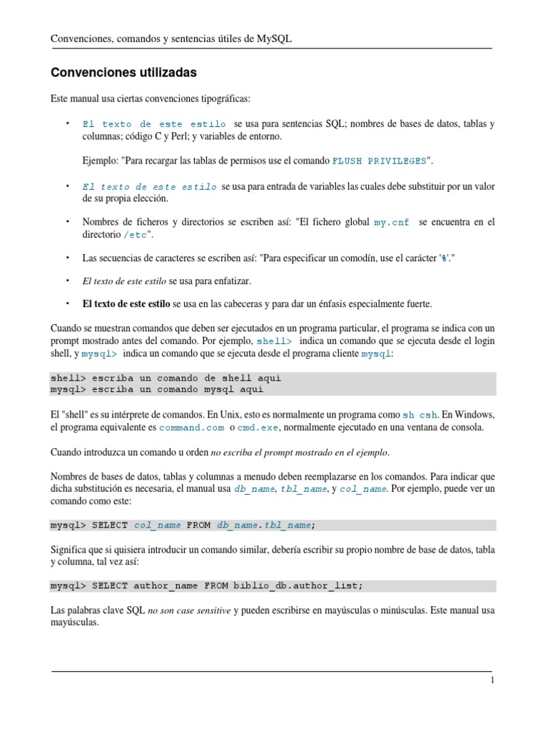 MySQL - Convenciones, Comandos y Sentencias Útiles de MySQL | PDF | Interfaz de línea de comando ...