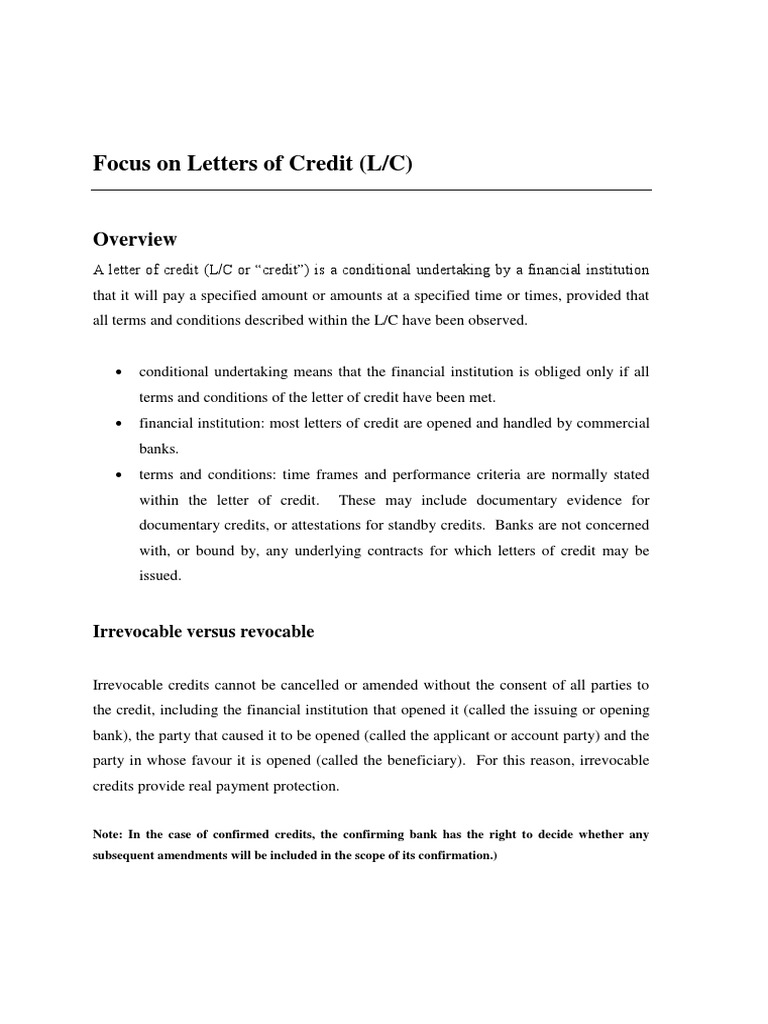 Focus On Letters of Credit (L/C) : Irrevocable Versus Revocable | PDF ...