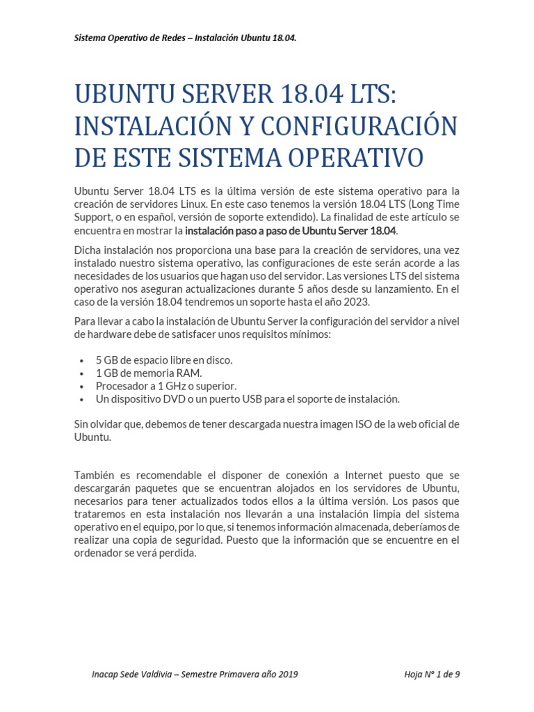 UBUNTU SERVER 18 Guia Instalación | PDF | Arranque | Servidor (Computación)