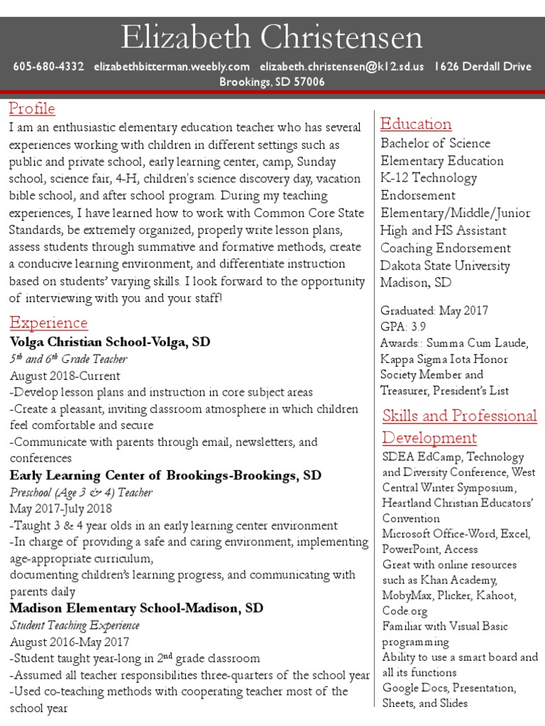 Elizabeth Christensen Resume | PDF | Schools | Teachers