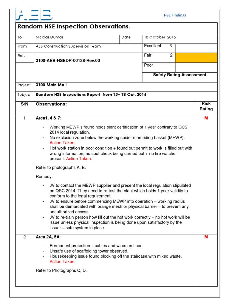 HSE Observations 15-18-10-2016 | PDF | Escalator | Scaffolding