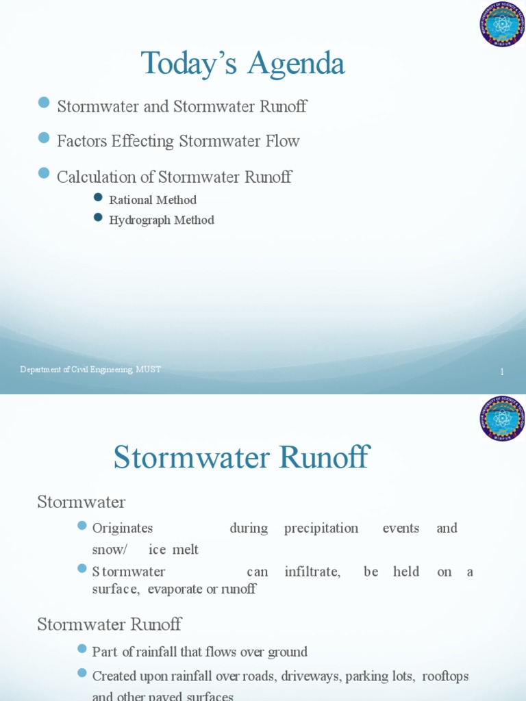 Today's Agenda: Stormwater and Stormwater Runoff Factors Effecting ...