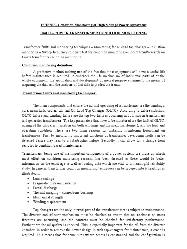 Power Transformer Monitoring Guide | PDF | Transformer | Switch
