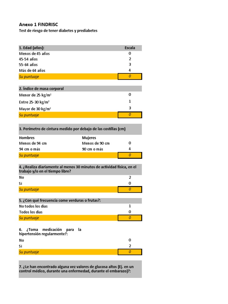 FINDRISC Excel | PDF | Prediabetes | Diabetes