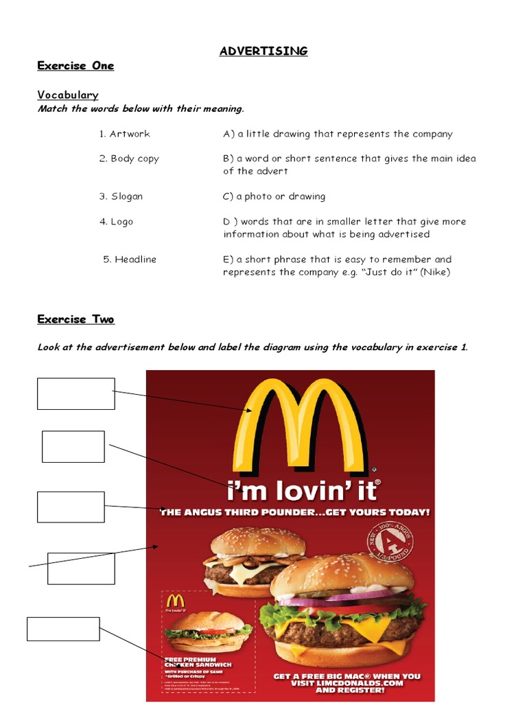 Vocabulary: Advertising Exercise One | PDF | Career & Growth | Art