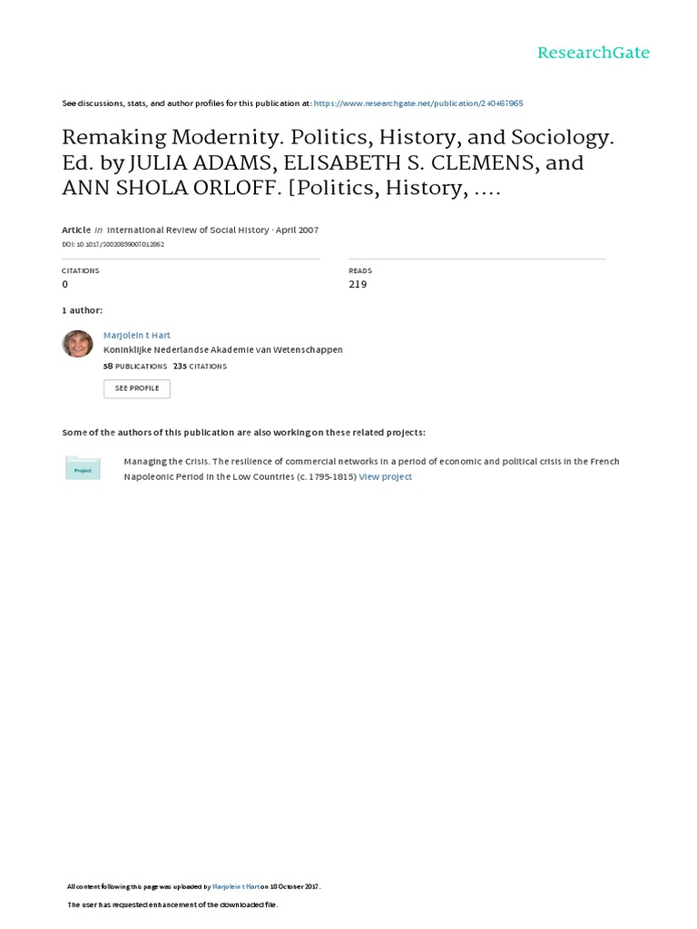 Remaking Modernity. Politics, History, and Sociology. Ed. by Julia ...