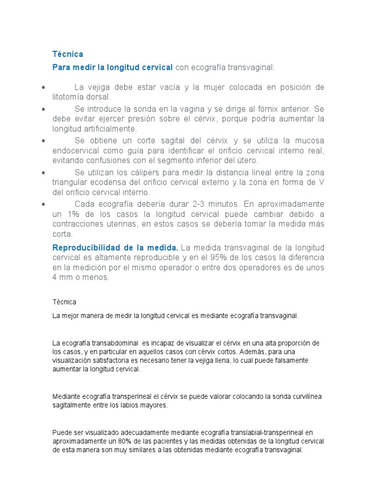 Técnica Longitud Cervical | Descargar gratis PDF | Parto prematuro | Parto