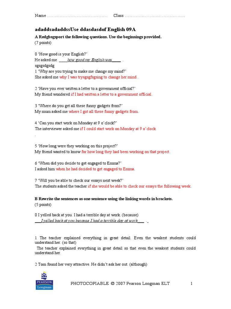 Adaddsadaddssuse Ddasdasdof English 09A: Name Class | PDF | Syntax ...