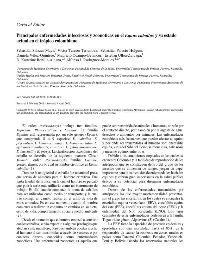 Principales Enfermedades Infecciosas y Zoonóticas en El Equus Caballus ...