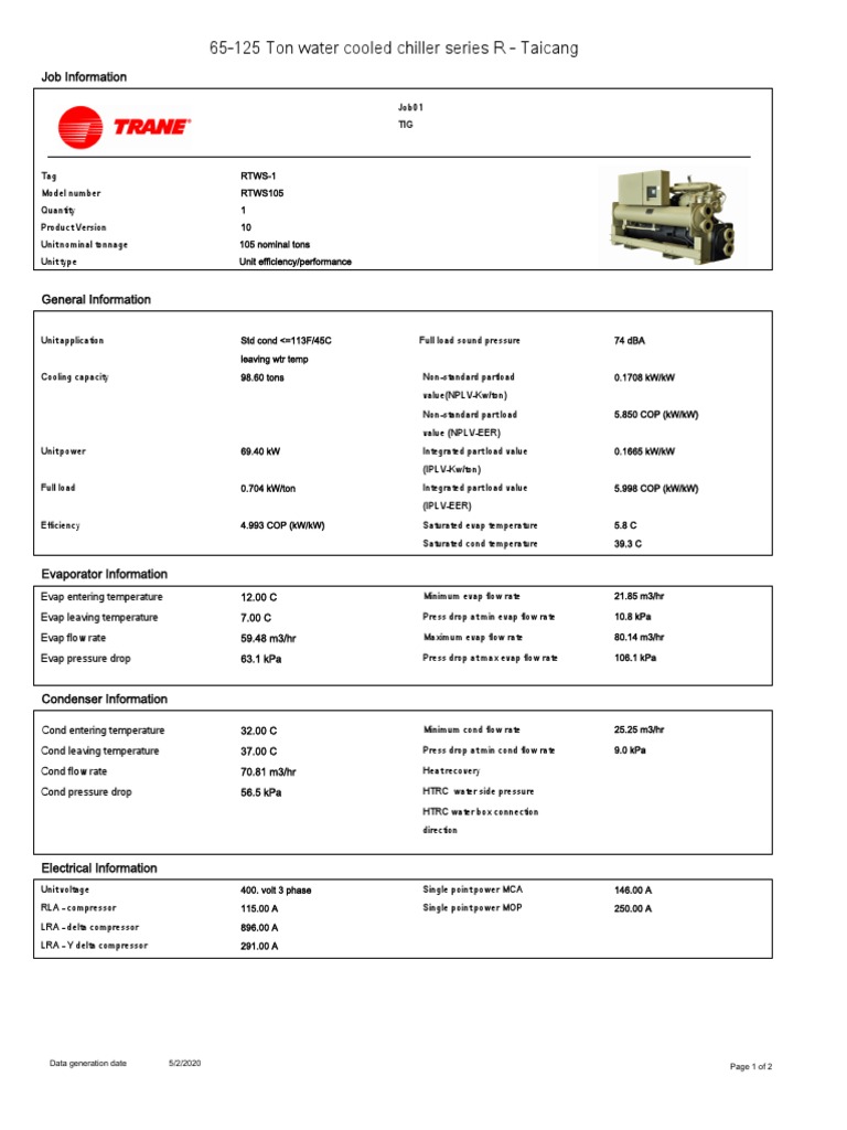 65-125 Ton Water Cooled Chiller Series R - Taicang: Job Information ...