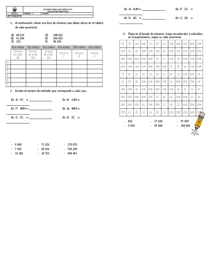 Guía de Matemáticas: Valor Posicional | PDF