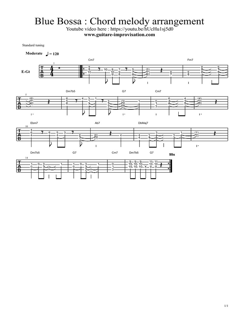Blue Bossa Chord Melody PDF | PDF | Music Theory | Elements Of Music