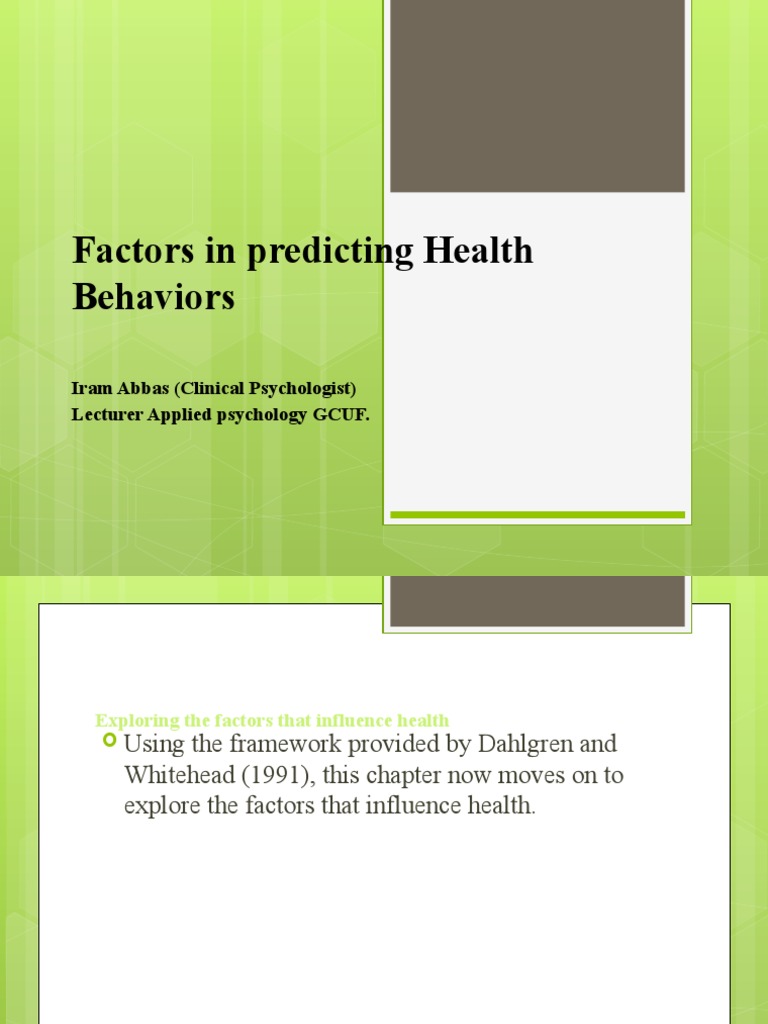 Factors in Predicting Health Behaviors Lecture | PDF | Social Exclusion ...